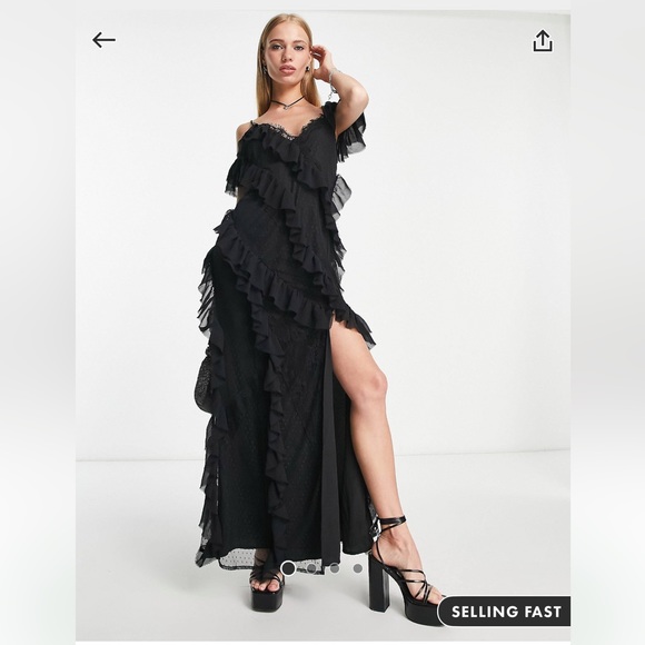 ASOS | Dresses | New Asos Ruffle Lace Maxi In Black | Poshmark